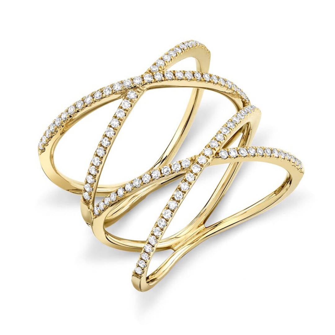 14K Yellow Gold Diamond Double Criss Cross Ring, X Ring Size 7 #4088 - Etsy