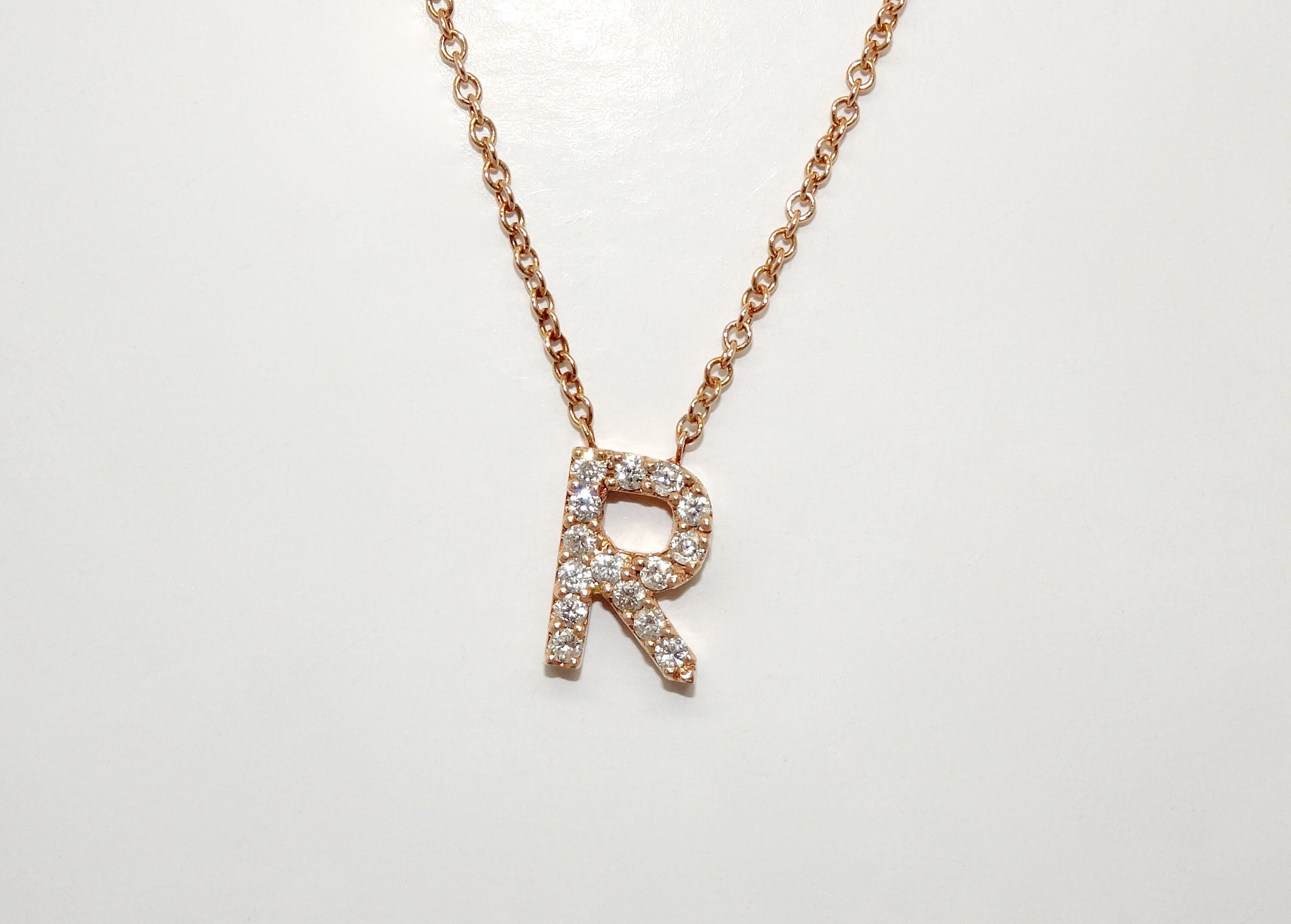 14K Rose Gold Diamond Pave Initial Letter R Pendant | Etsy