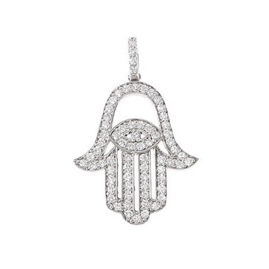 14K White Gold Diamond Hamsa Pendant, Necklace #2040 - Etsy