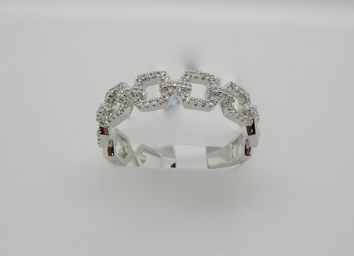 14K White Gold Diamond Pave Link Stackable Wedding Anniversary | Etsy