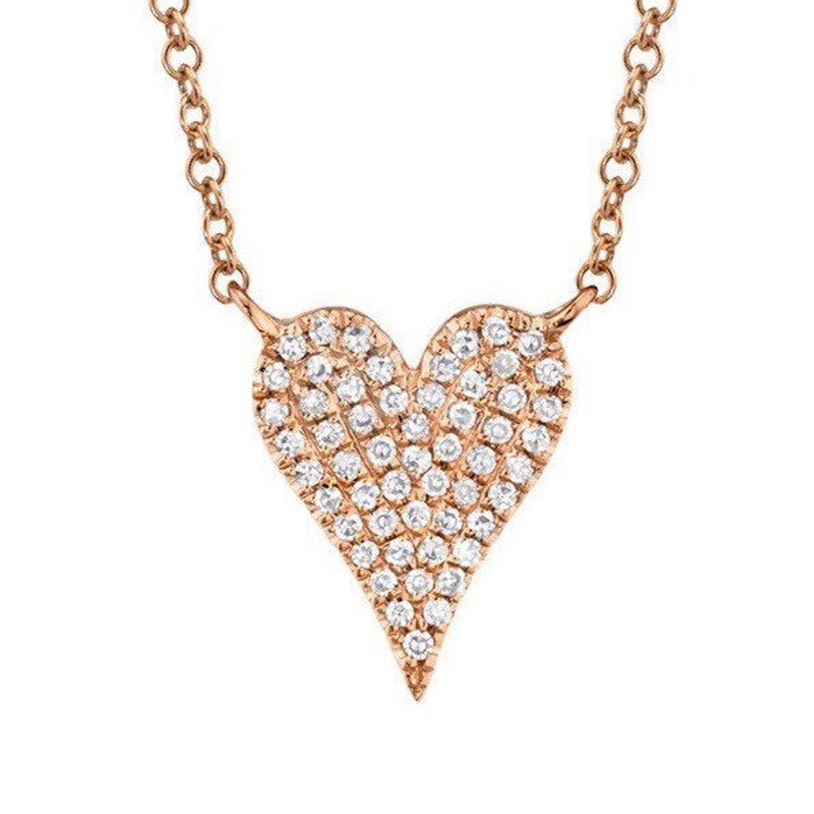 14K Or Rose Medium Diamond Pave Heart Pendentif 1276 - Etsy France