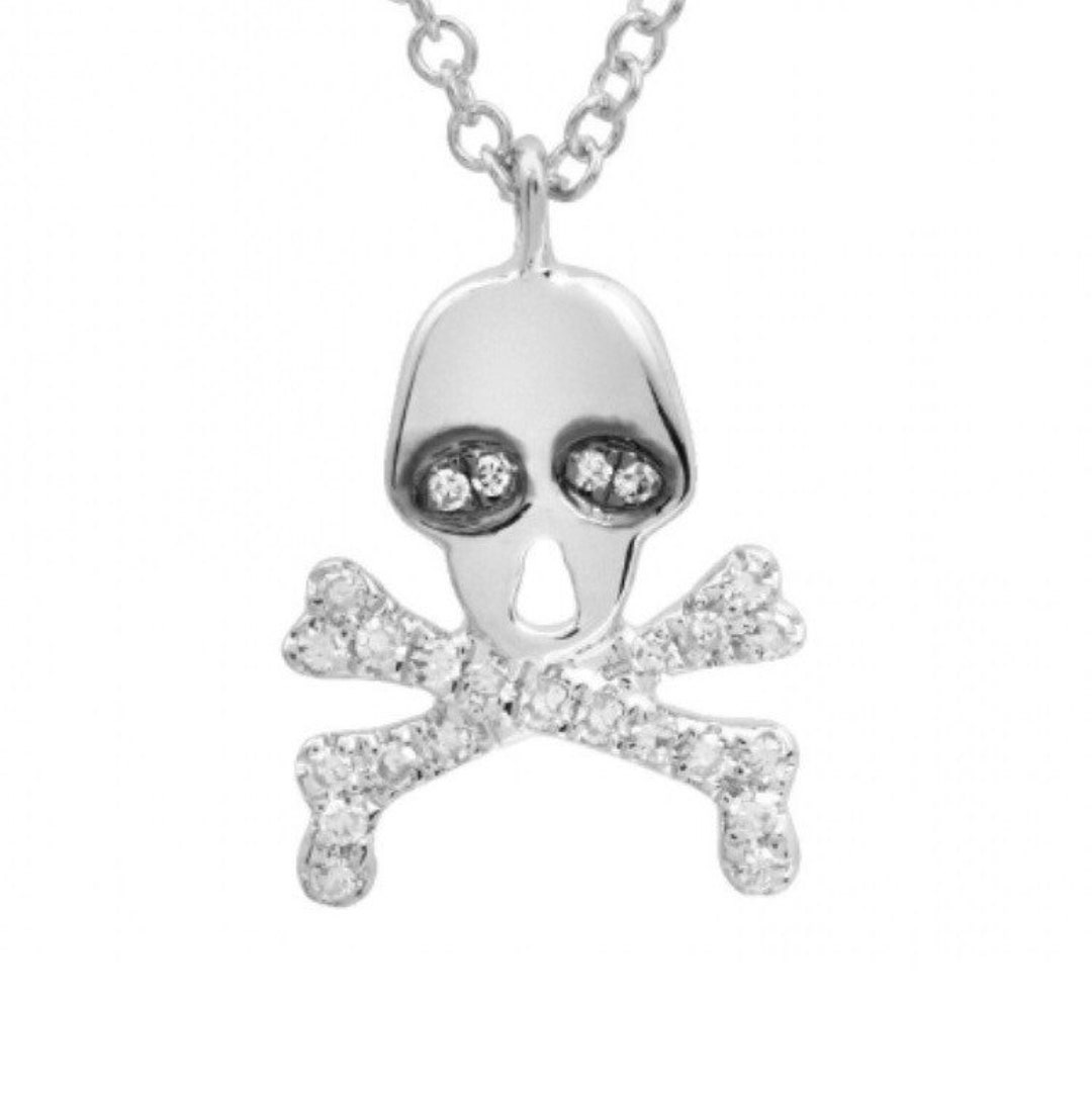14K White Gold Diamond Pave Skull & Bones Pendant, Necklace 668 - Etsy