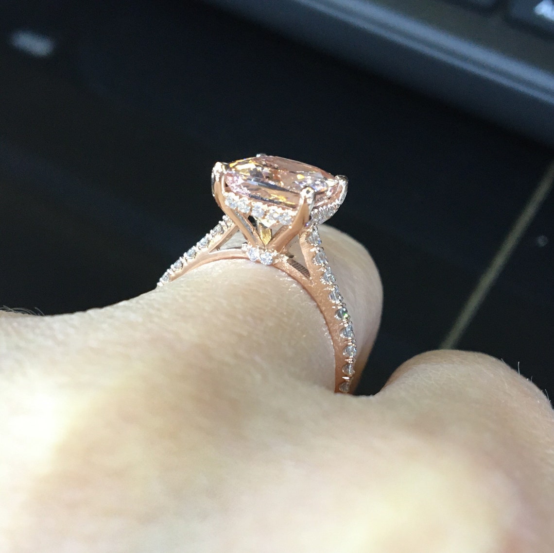 14K Rose Gold Diamonds And Radiant Shape Morganite Engagement | Etsy