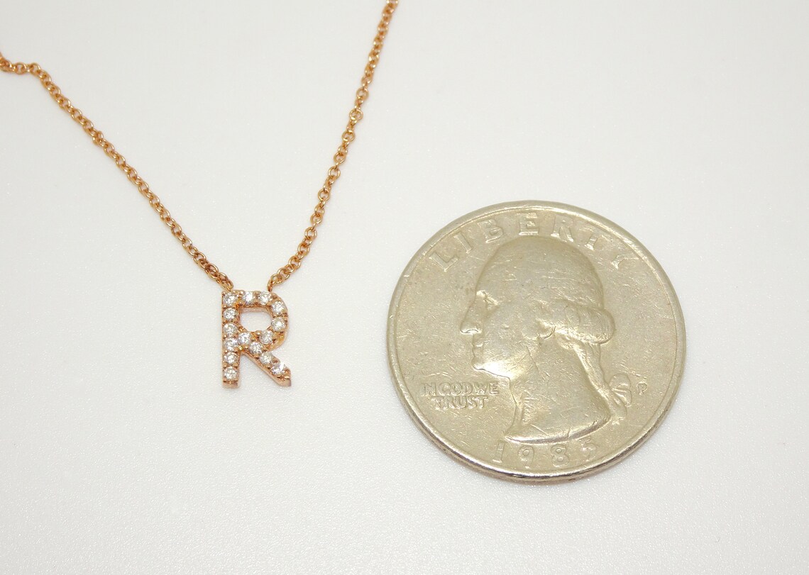14K Rose Gold Diamond Pave Initial Letter R Pendant - Etsy