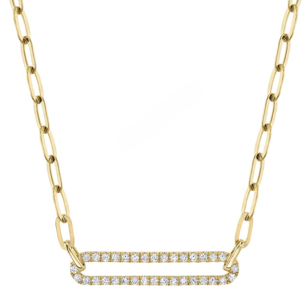 14K Yellow Gold Paperclip Rectangular Diamond Necklace, Pendant #2400 ...