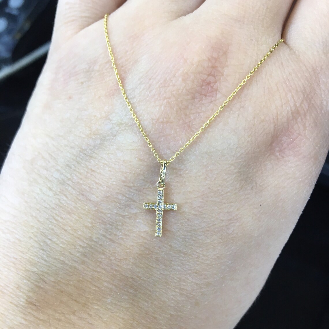 14K Yellow Gold Pave Diamond Small Cross Pendant 568 | Etsy