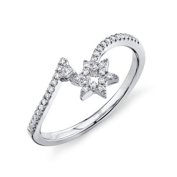 14K White Gold Diamond Pave Star Band 948 - Etsy