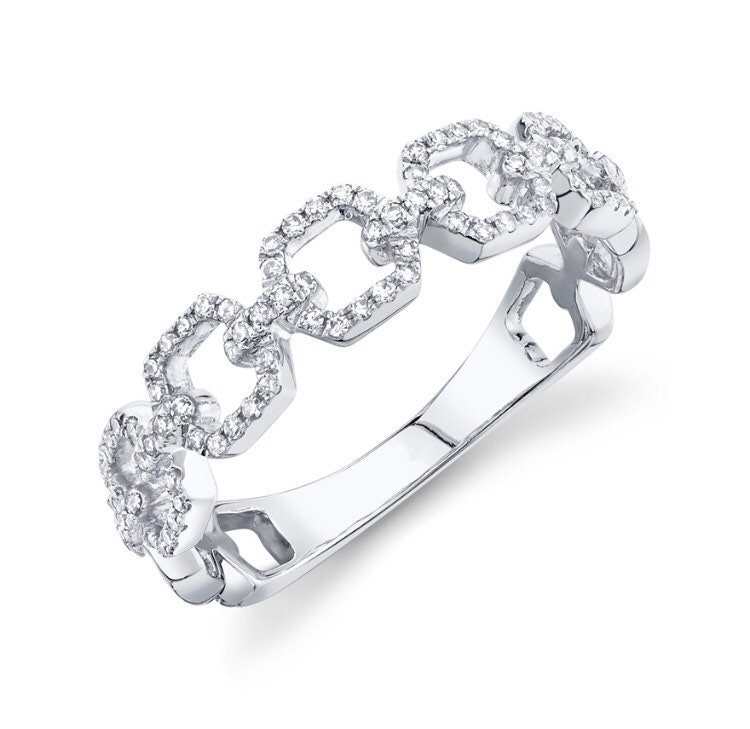 14K White Gold Diamond Pave Link Stackable Wedding Anniversary | Etsy