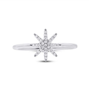 14K White Gold Diamond Sunburst Sun Starburst Star Ring #592 - Etsy