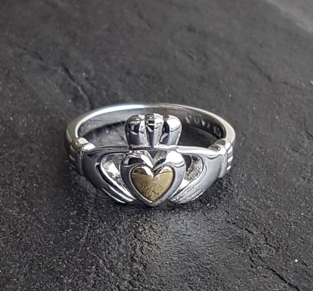 Claddagh Ring Sterling Silver and Solid 10K Gold Inlay .925/10K ...