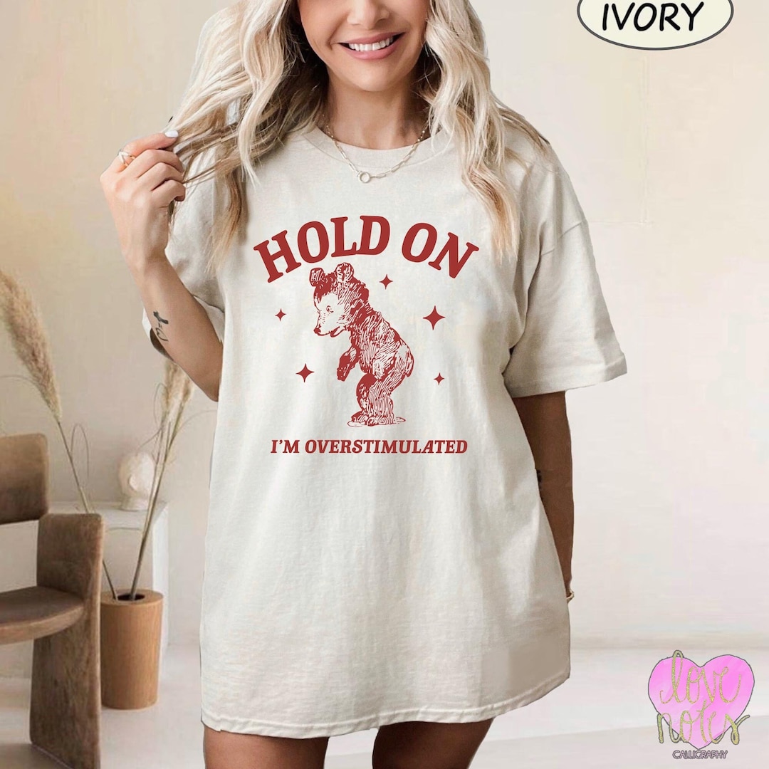 Hold on I'm Overstimulated Comfort Colors Shirt , Funny Sweatshirt , Meme T Shirt, Cartoon Bear ...