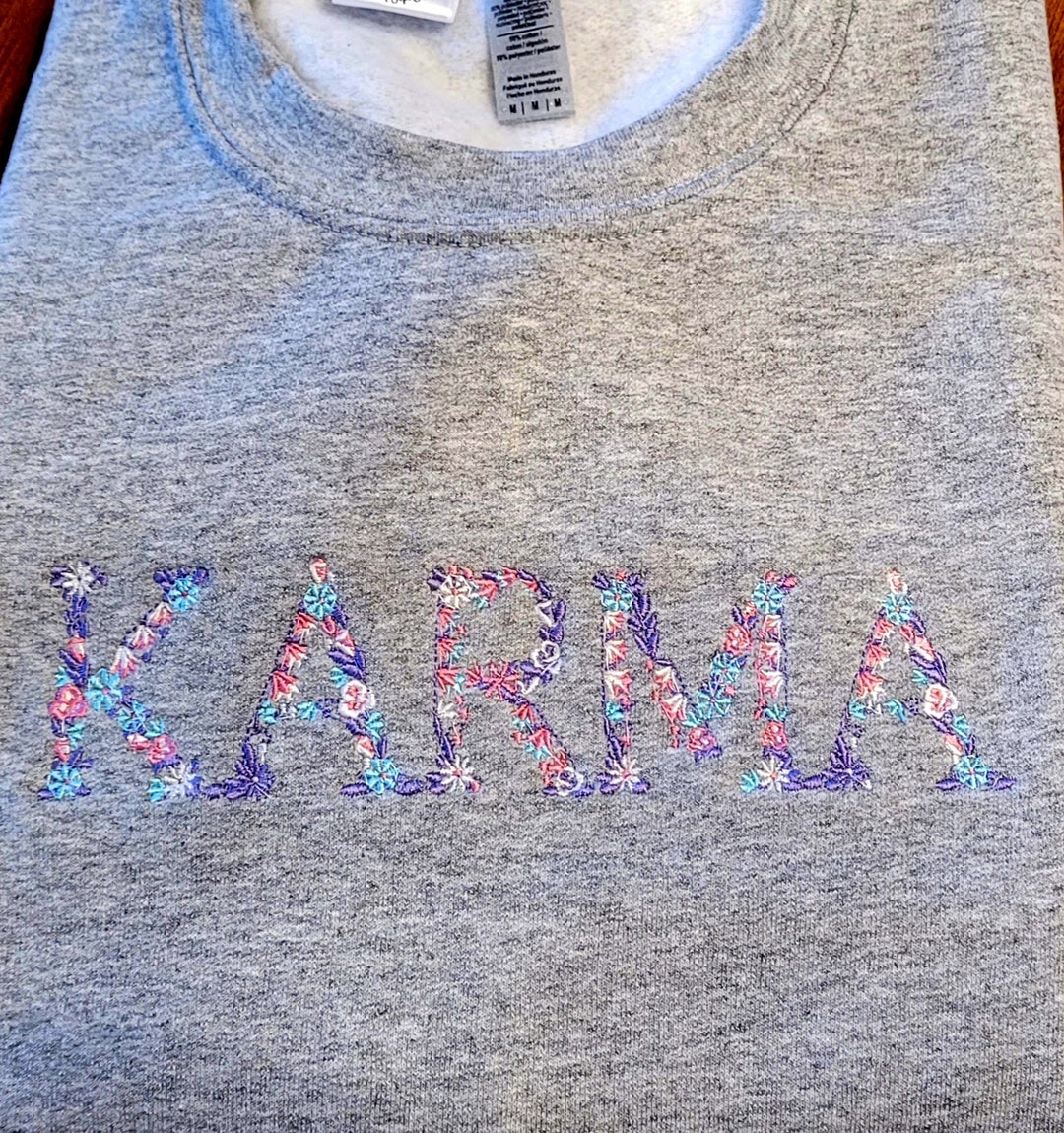 KARMA Floral Letter Embroidered Sweatshirt - Etsy