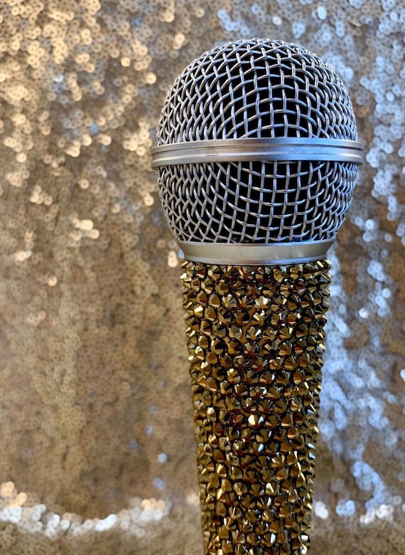 Rhinestone Bling Wired Microphone Gold | Etsy
