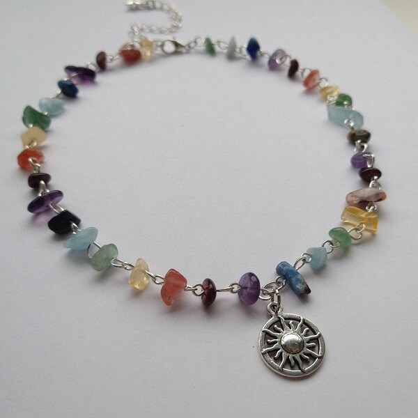 Gemstone Chip Charm Necklace - Etsy