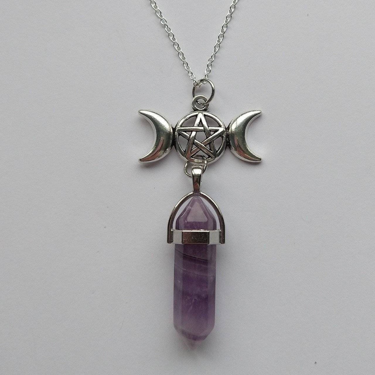 Double Moon and Pentagram Crystal Necklace - Etsy UK