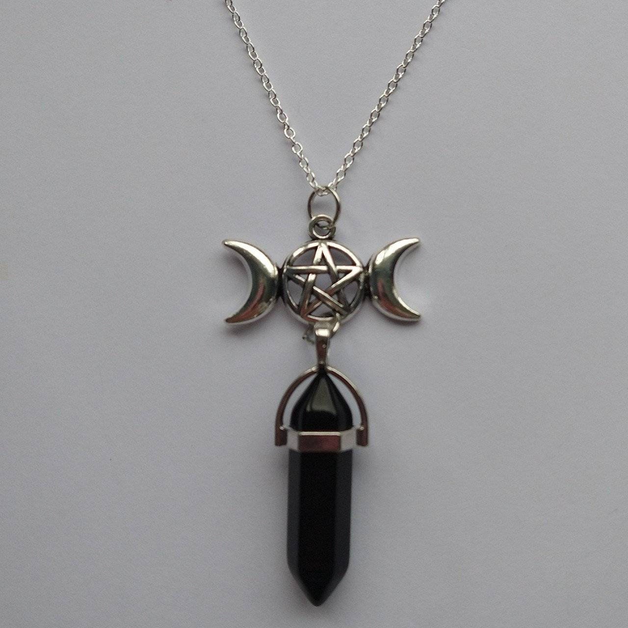 Double Moon and Pentagram Crystal Necklace - Etsy UK