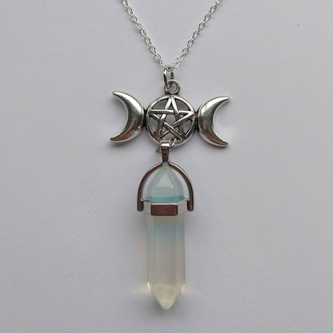 Double Moon and Pentagram Crystal Necklace - Etsy UK