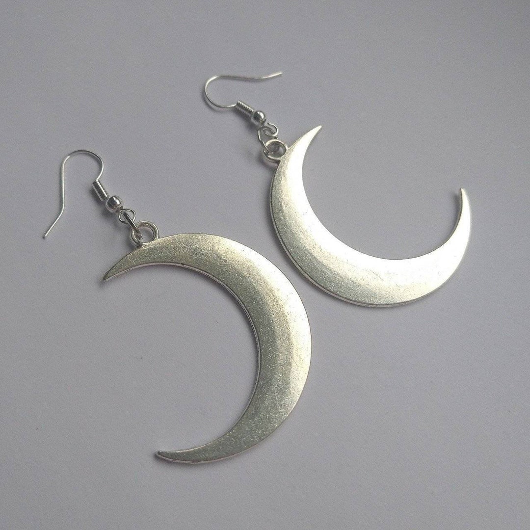 Large Silver Tone Crescent Moon Earrings - Etsy