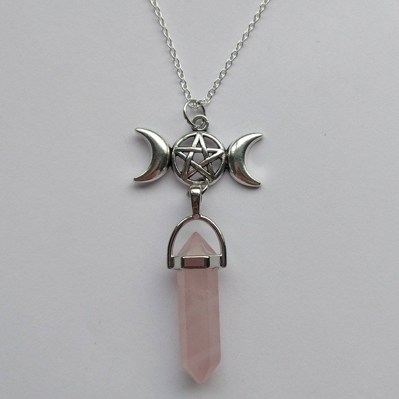 Double Moon and Pentagram Crystal Necklace - Etsy UK
