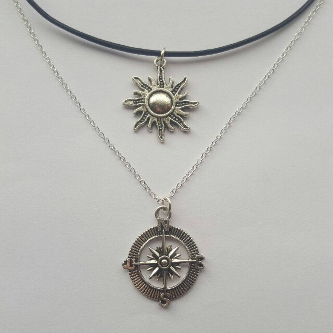 Set of 2 Sun Choker and Compass Necklace - Etsy