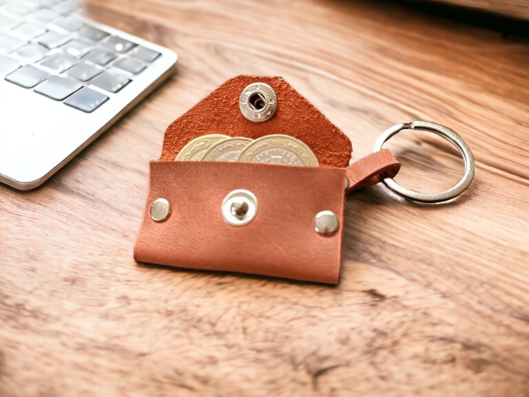 Handmade Leather Keychain Coin Holder - Quarter Holder, Wedding Ring ...