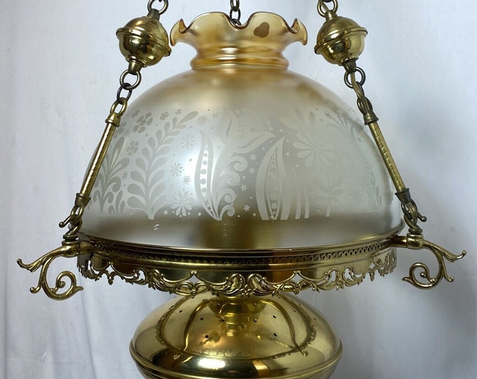 Vintage Victorian Style Brass Hanging Parlor Oil Lamp French Vianne ...