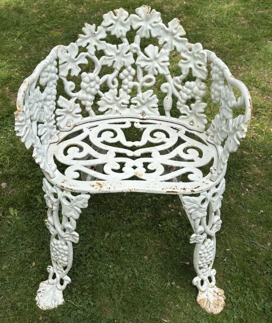 Antique Victorian Grape Vine Cast Iron Garden Seat Arm Chair Grapes ...