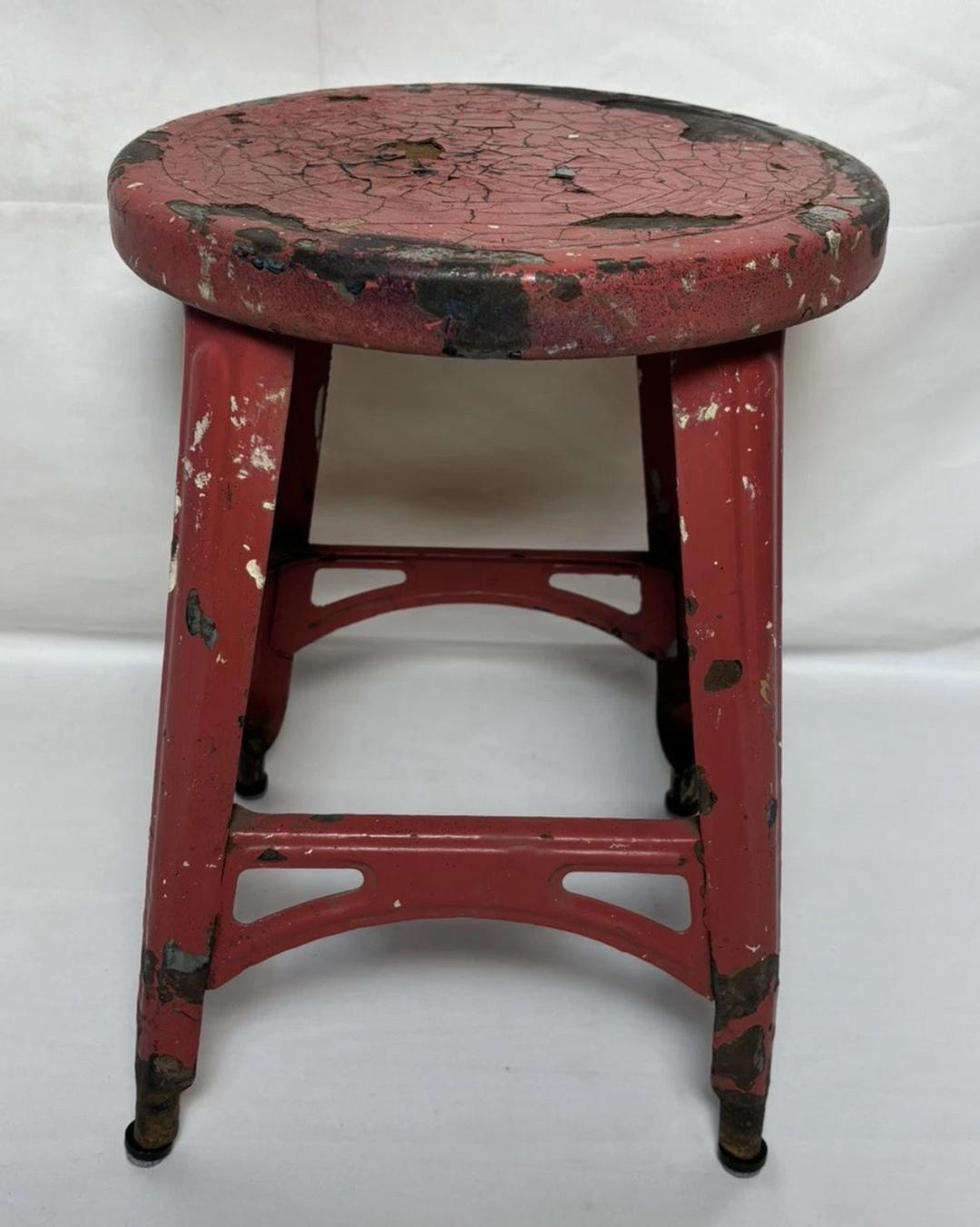 Antique Vintage New Britain Machine Co Industrial Red Metal Stool Rare ...