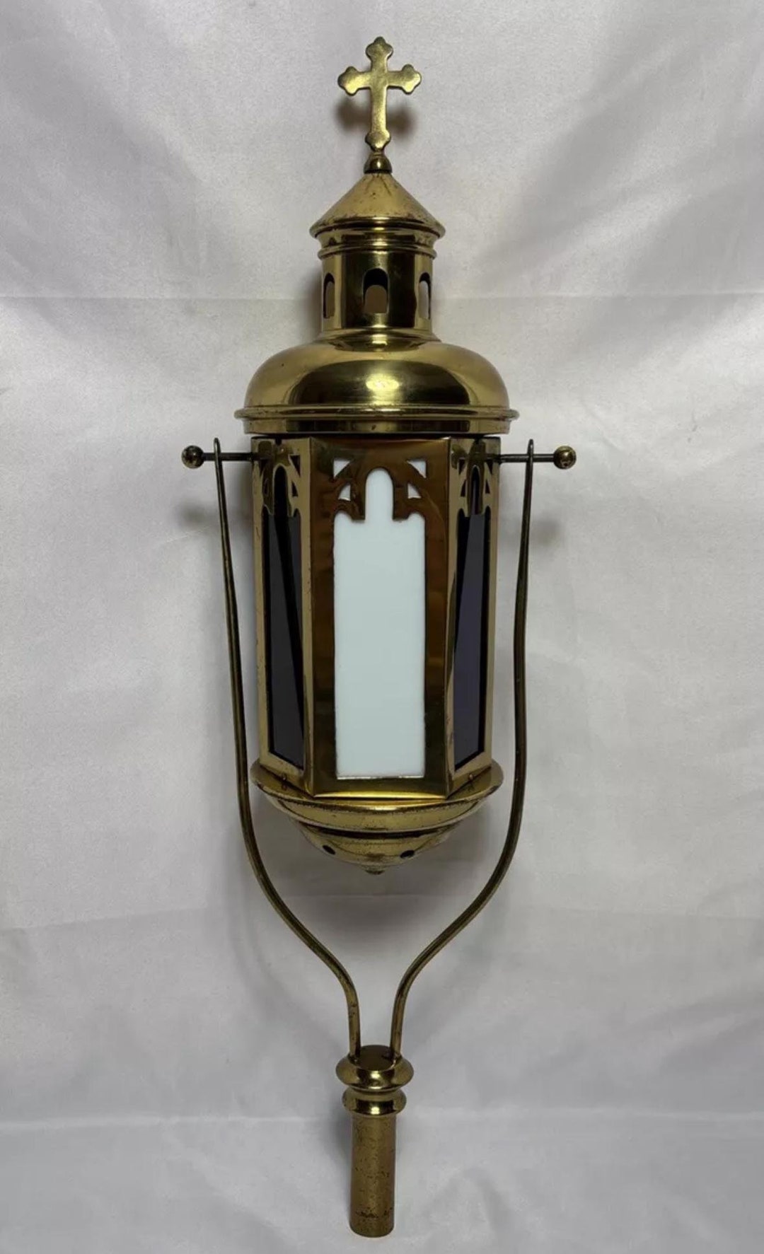 Antique Brass & Stained Glass Processional Candle Lantern Pole Mount Cross 25.5" - Etsy