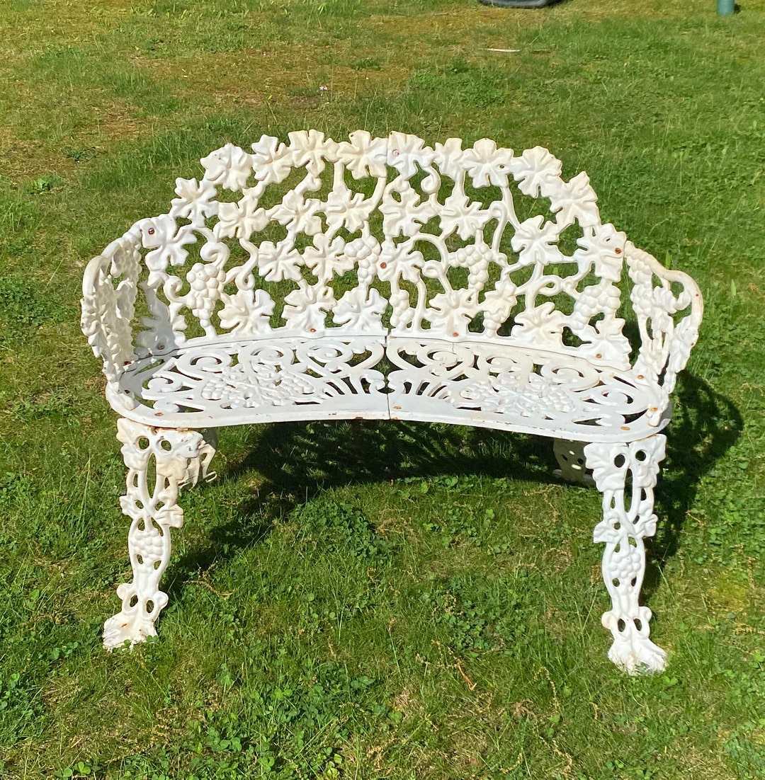 Vintage Victorian Style Cast Iron Patio Garden Bench Grapevine 27.5h ...