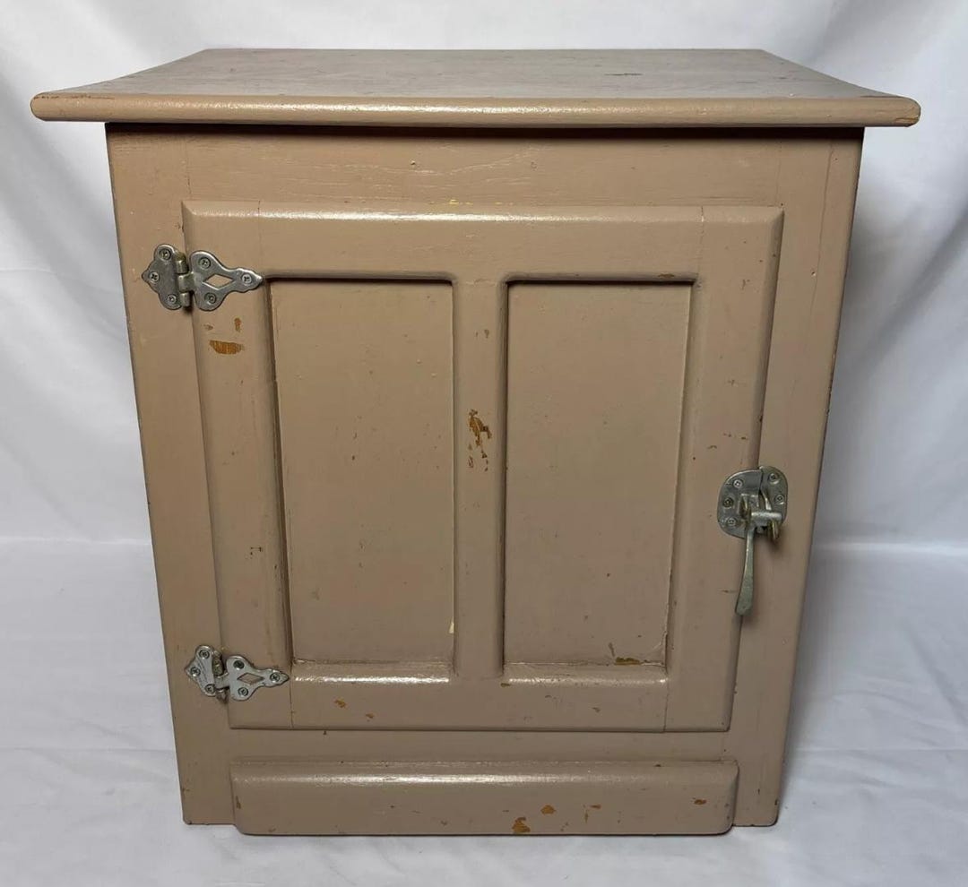 Vintage White Clad Painted Oak Wood Ice Box Nightstand Cabinet Chest ...