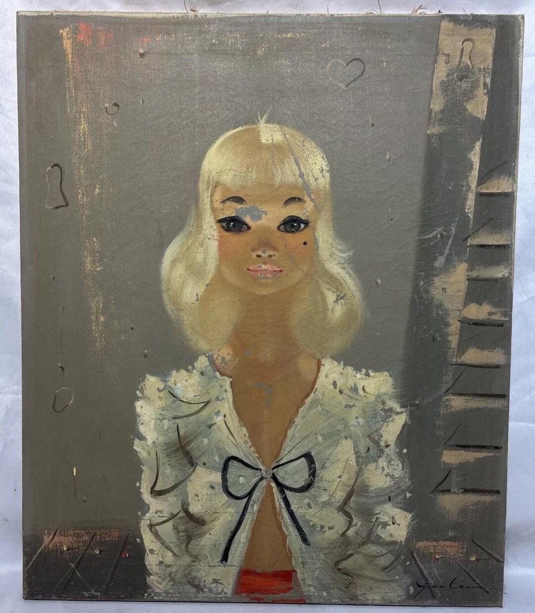 Vintage Mid Century Original Jean Caron Oil Painting Big Eyed Girl ...