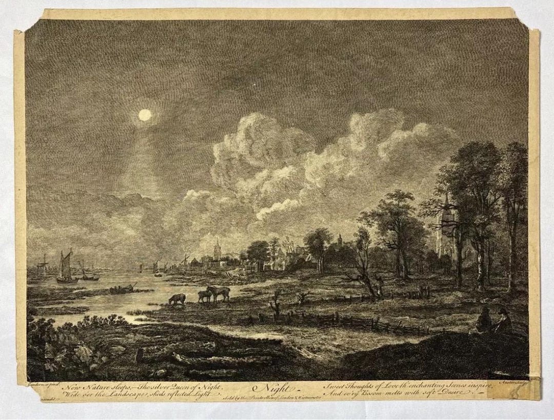 1700s William Austin (1721-1820) "night" Etching After Van Der Neer ...