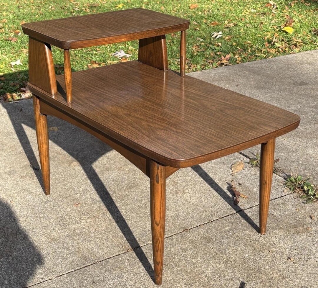 Vintage Mid Century Quartersawn Oak & Formica Top Step End Table Plant ...