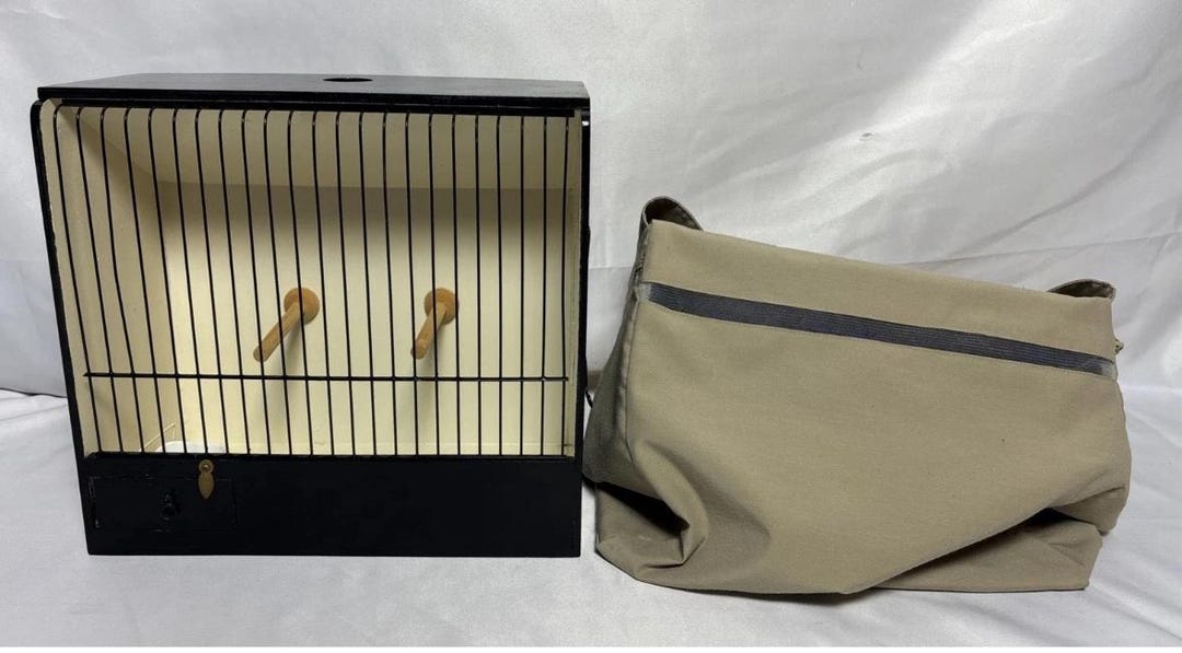 Vintage Wood Bird Show Cage W/ Bag Case Canary Finches Portable Door W ...