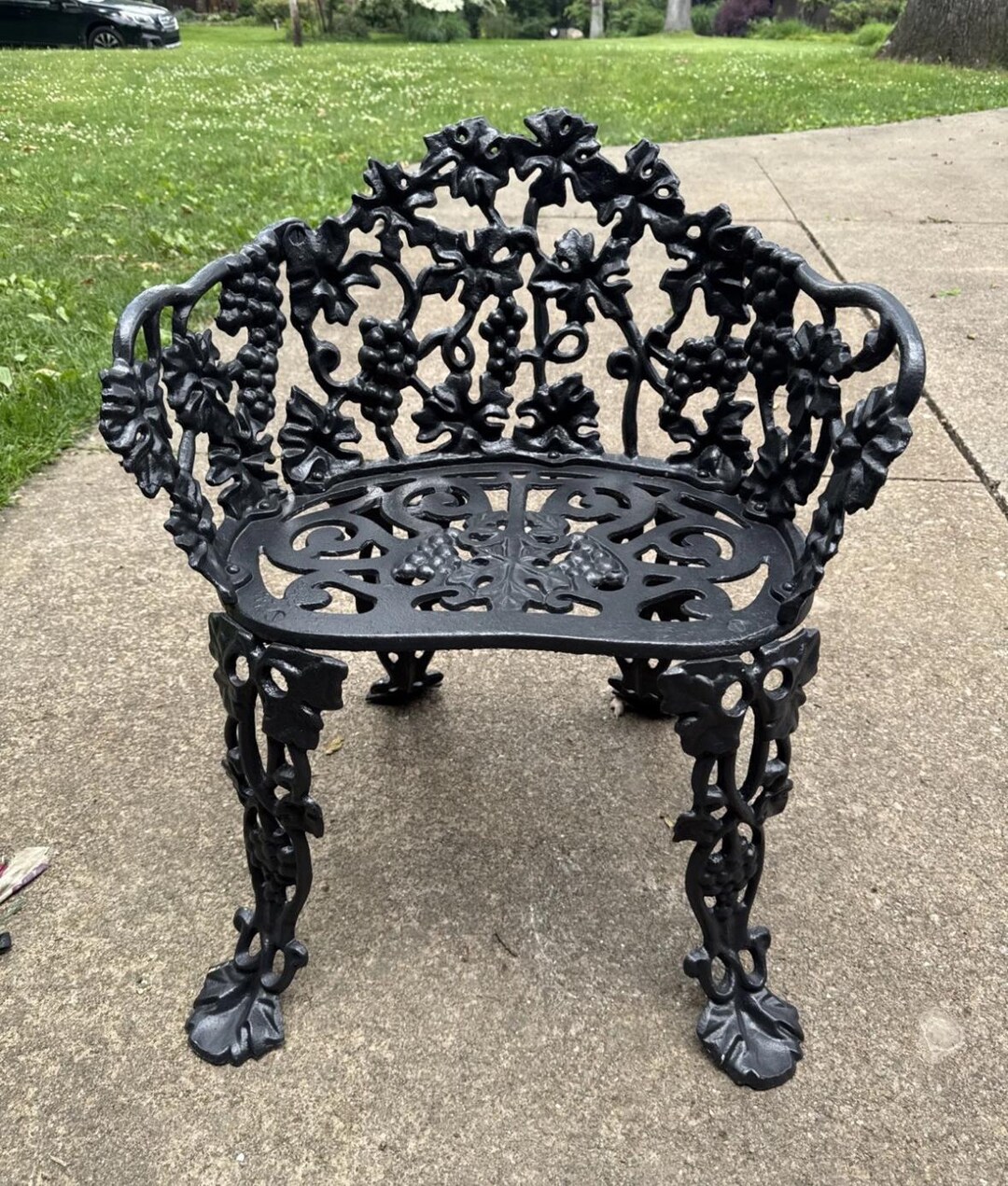 Antique Victorian Grape Vine Cast Iron Garden Seat Arm Chair Patio ...