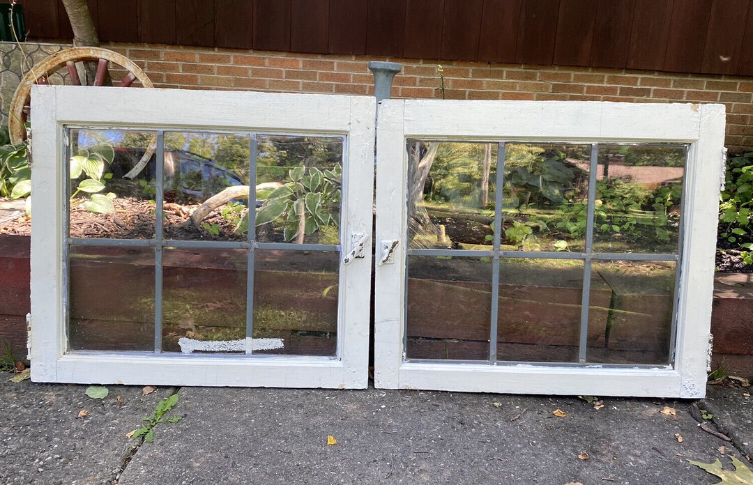 Antique Leaded WAVY Glass Window Pair Set of 2 Casement Windows 28x25 ...