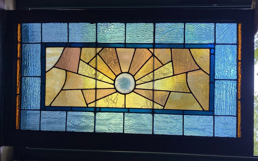 Antique Leaded Stained Slag Glass Window Bullseye Geometric - Etsy