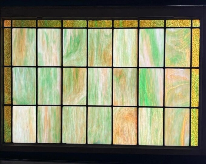 Antique Mission Arts and Crafts Leaded Green Slag & Stained Glass ...