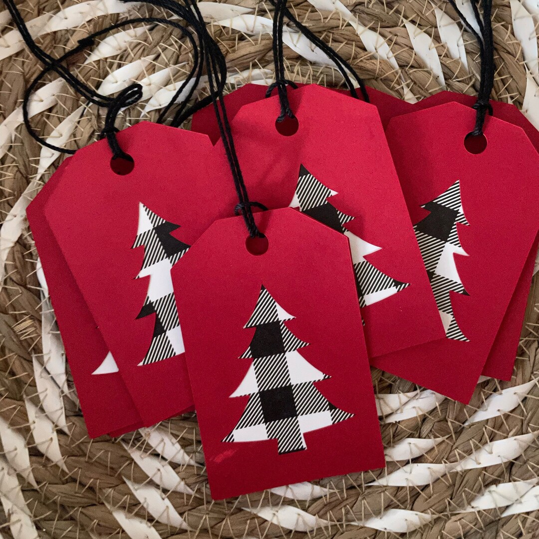 Black & White Buffalo Plaid Christmas Tree Gift Tags, Set of 10 - Favor ...