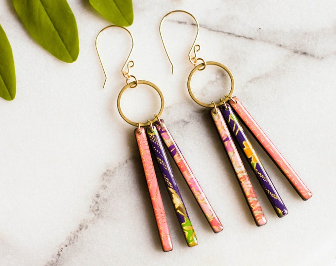 Japanese Paper Earrings, Vintage Yuzen Paper Jewelry, Boho Earrings ...