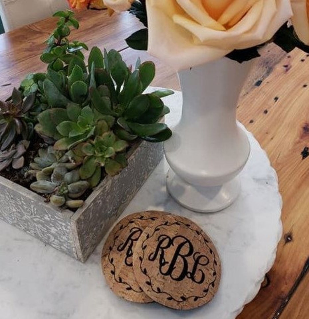 Monogrammed Cork Coasters - Embroidered - Etsy
