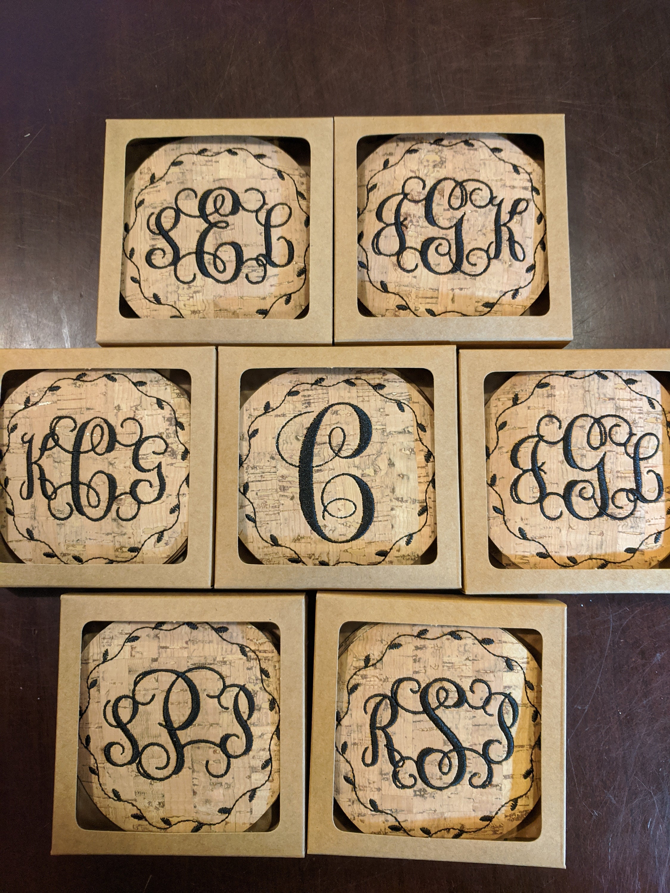 Monogrammed Cork Coasters - Embroidered - Etsy