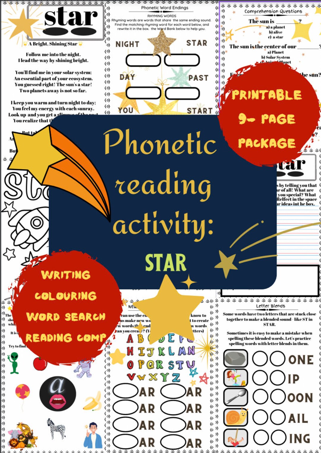 Themed Printable Phonetic Reading Workbook Activity - "star" (SCHWA ...