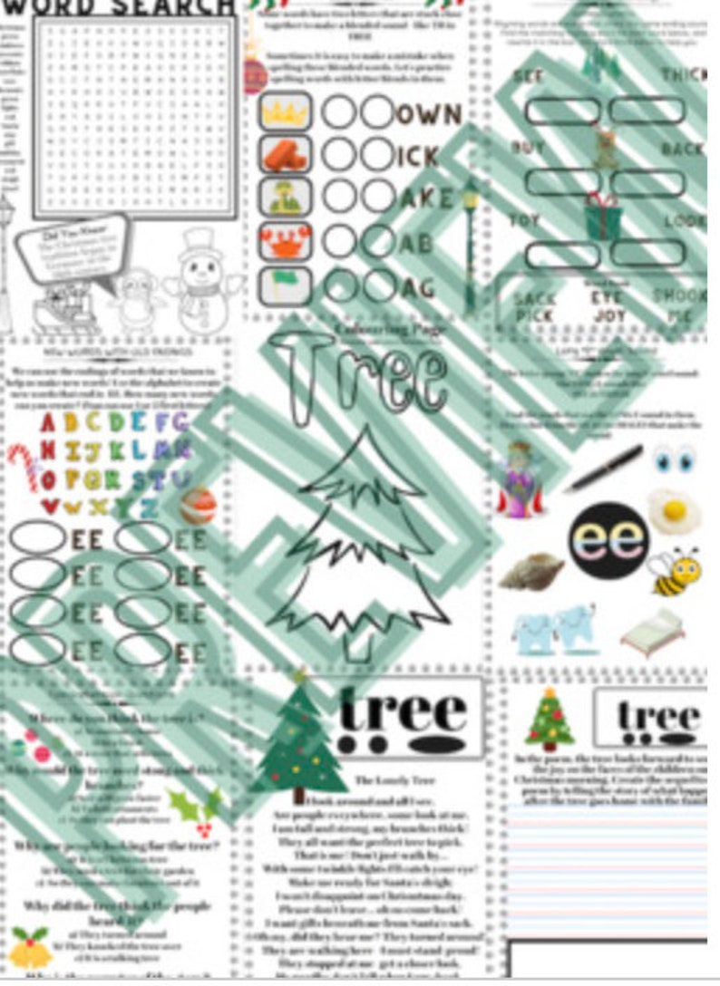 Christmas Theme Printable Phonetic Reading Workbook Activity - "tree ...