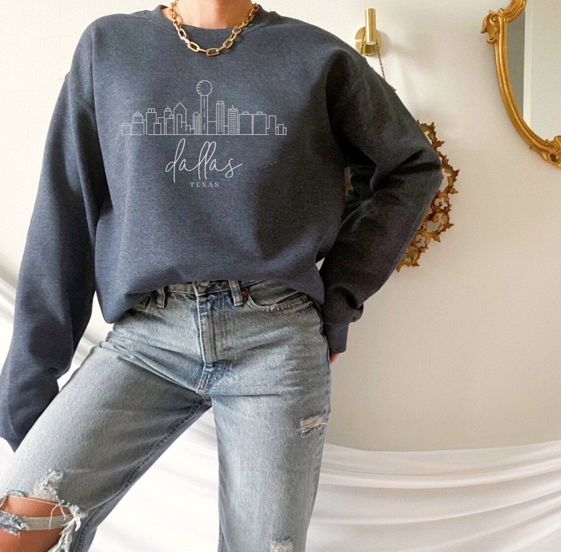 Dallas Sweatshirt, Dallas Skyline Texas Sweatshirt, Texas Gifts, Dallas ...