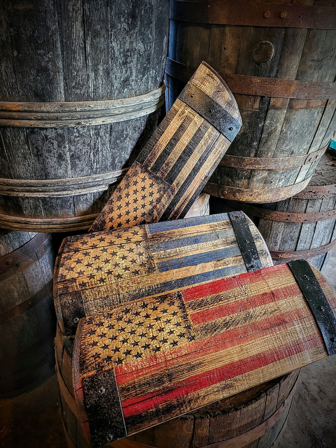 100% Recycled Bourbon Barrel Head Half Flags - Etsy