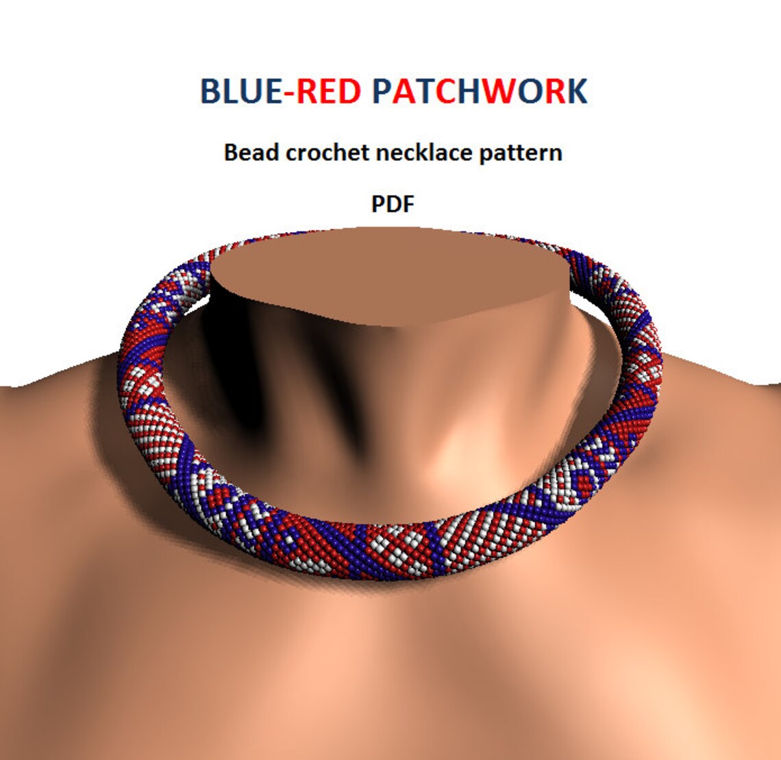 Blue-red Patchwork. Bead Crochet Rope Pattern, PDF Pattern, DIY, Beaded ...