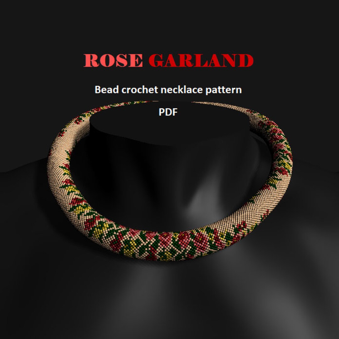 Rose Garland. Bead Crochet Rope Pattern PDF Pattern DIY Beaded Necklace ...