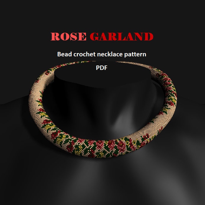 Rose Garland. Bead Crochet Rope Pattern PDF Pattern DIY Beaded Necklace ...